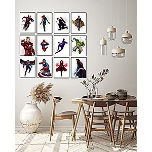 Set of 12 Superhero Posters - Ant-Man - Falcon - Hulk - Wanda - Black Widow - Iron Man - Hawkeye- Spider-Man - Black Panther - Captain America - Thor and Vision (Concept art style, 8x10)