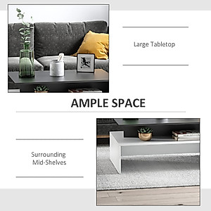 HOMCOM Modern Coffee Table, 2-Tier Rectangular Center Table with Storage Shelves for Living Room, Black/White