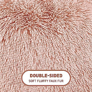 Hyde Lane Luxury Blush Faux Fur Throw Pillow Covers | Soft Fluffy Fuzzy Cushion Cover | Pink Pillows Case for Couch Sofa Bed Aesthetic Room Decor, 18”x18”, 2 Pack