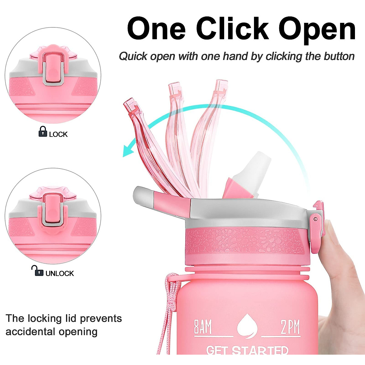 32OZ Motivational Fitness Sports Water Bottle with Straw & Time Maker, BPA-free, Tritan Plastic, Leak-proof Ensure you Stay Hydrated Throughout The Day for Gym, Outdoor Sports (Omber: Rose Serenity)