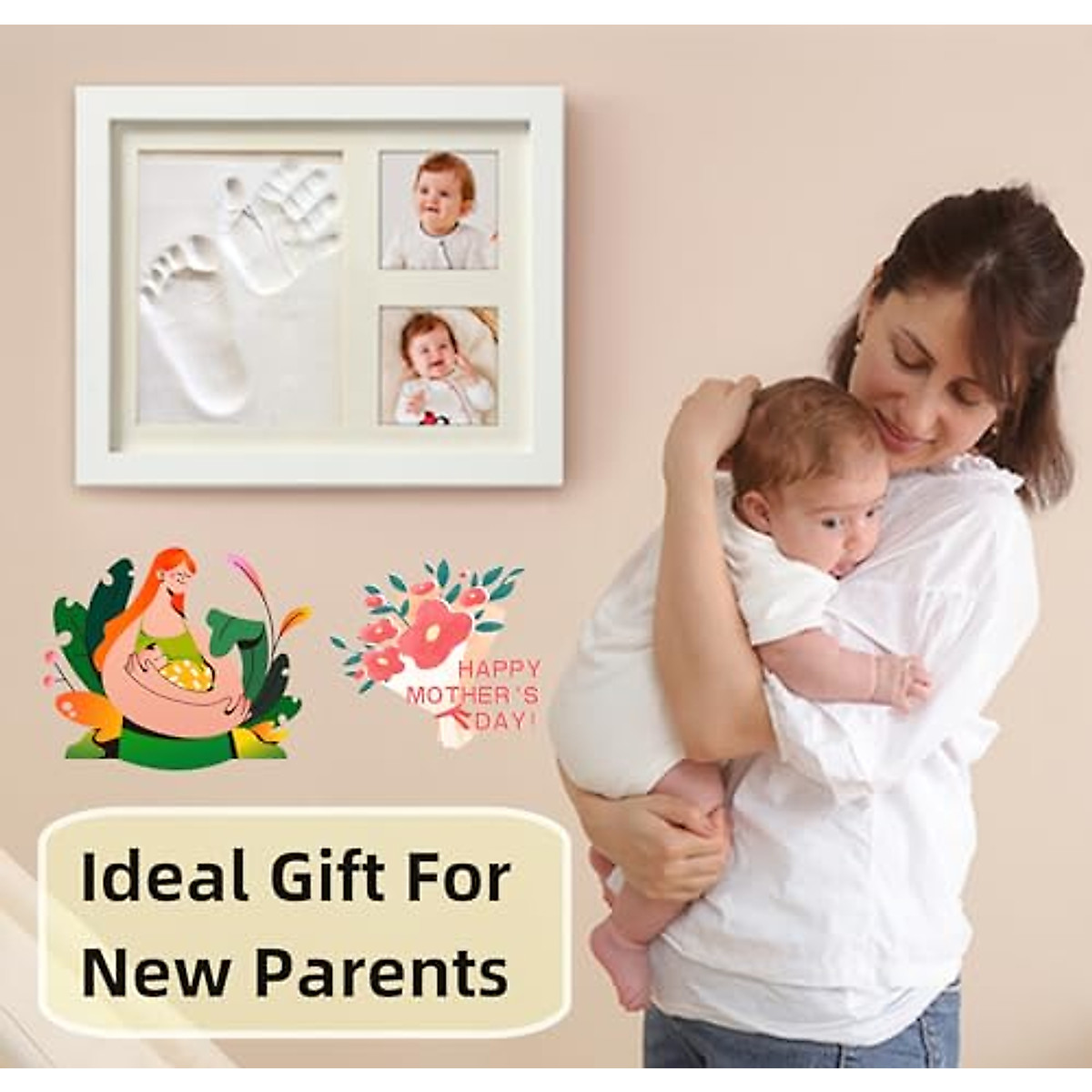 PewinGo Baby Footprint Kit,Baby Clay Hand and Footprint Kit,Newborn Baby Handprint Kit,Baby Keepsake Frames for First Mothers Day Gifts,Personalized Baby Shower Gifts for New Mom,New Parents