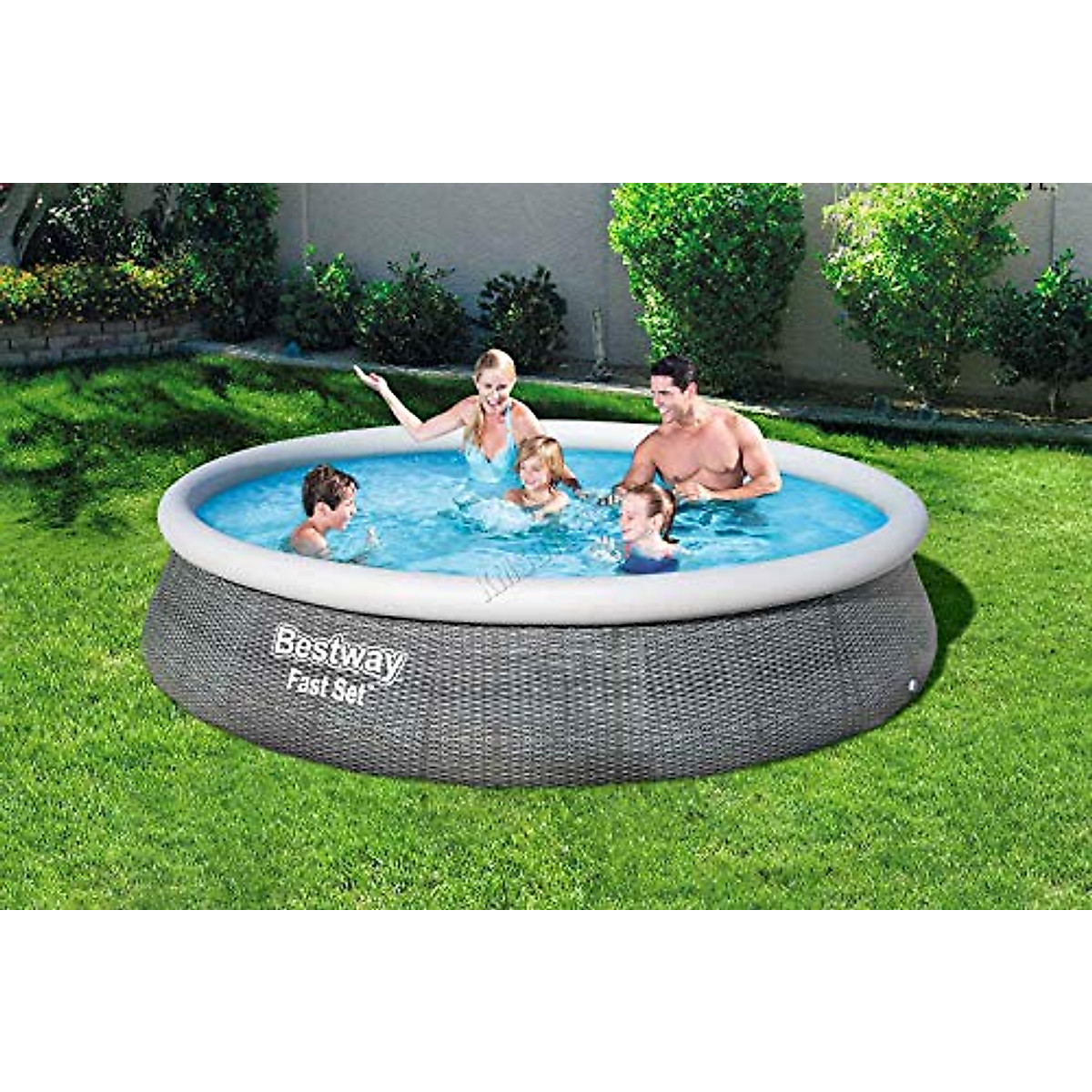 KMS BestWay 13' x 33" Family Garden Outdoor Swimming Pool Fast Set Round Above Ground Rattan Print With Filter Pump 57376 New