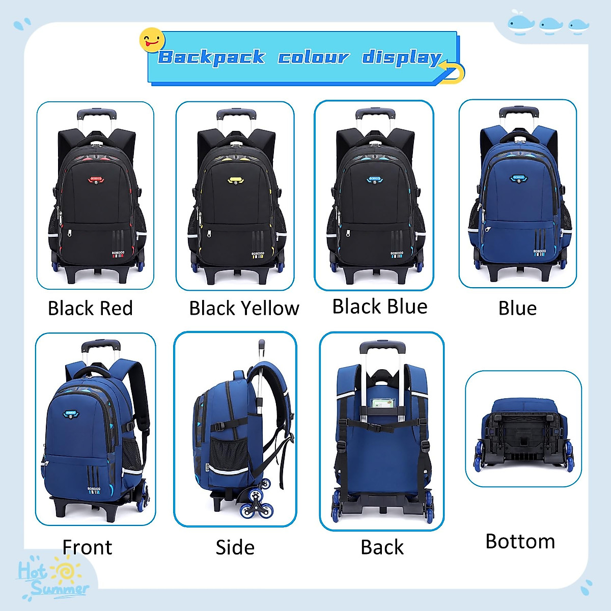 Mfikaryi Solid Color Elemetary Rolling Backpack,Camo Prints Kids Wheeled School BookBag,Backpack with wheels for boys