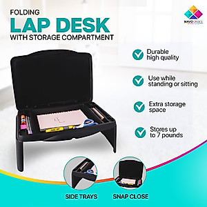 Folding Lap Desk, Laptop Desk, Breakfast Table, Bed Table, Serving Tray - The lapdesk Contains Extra Storage Space and dividers & Folds Very Easy, Great for Kids, Adults, Boys, Girls (Black)