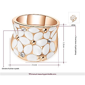 Fashion Month Womens Elegant White Enamel Flower Rose Gold Band Bloom Petal Wedding Engagement Ring Crystal Inlay Size 8