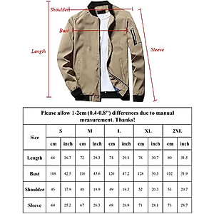 Lavnis Men's Flight Bomber Jacket Lightweight Softshell Coat Sportwear Zipper Windbreaker Khaki S