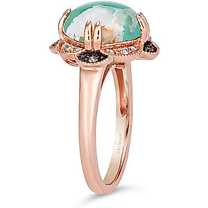 LE VIAN 3 1/4 Carat Cushion Shaped Green Aquaprase Cabochon White Topaz and Smoky Quartz Milgrain Flower Statement Ring for Women in 14k Rose Gold Plated 925 Sterling Silver Promise Ring Size 10