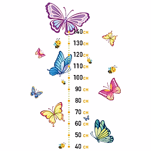SUPERDANT 2 Sheets/Set Cartoon Height Growth Chart Wall Sticker Multi-Colored Butterflies Self-Adhesive Cartoon Height Wall Decal for Play Room Nursery Bedroom Living Room Decor 35"x15"