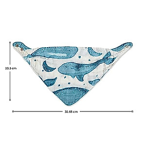 Crane Baby Soft Muslin Baby Bib Set, Adjustable and Absorbent Bandana Style Bibs for Boys and Girls, Whale, 3 Piece, 18.5” x 9”