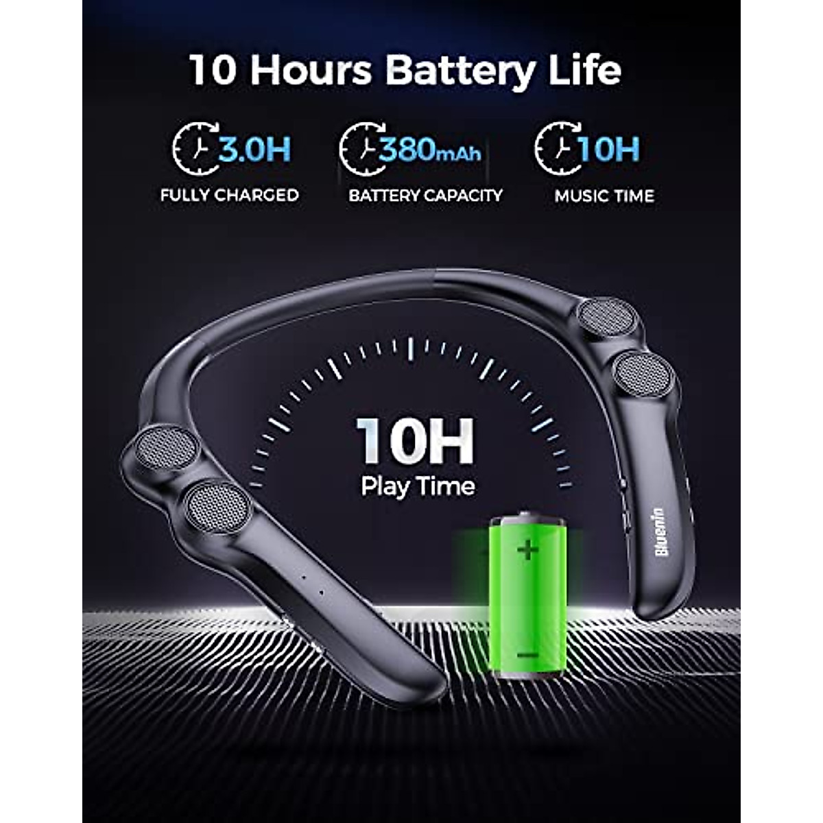 Bluenin Portable Bluetooth Speakers, Bluetooth Speakers Wearable Neckband Wireless Speakers, Wireless Collar Speaker Noise Cancelling 3D Surround Sport Speaker with Mic for Home/Outdoors (Black)