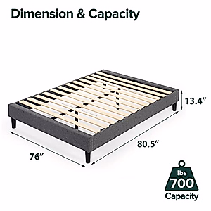 ZINUS Curtis Upholstered Platform Bed Frame / Mattress Foundation / Wood Slat Support / No Box Spring Needed / Easy Assembly, Grey, King