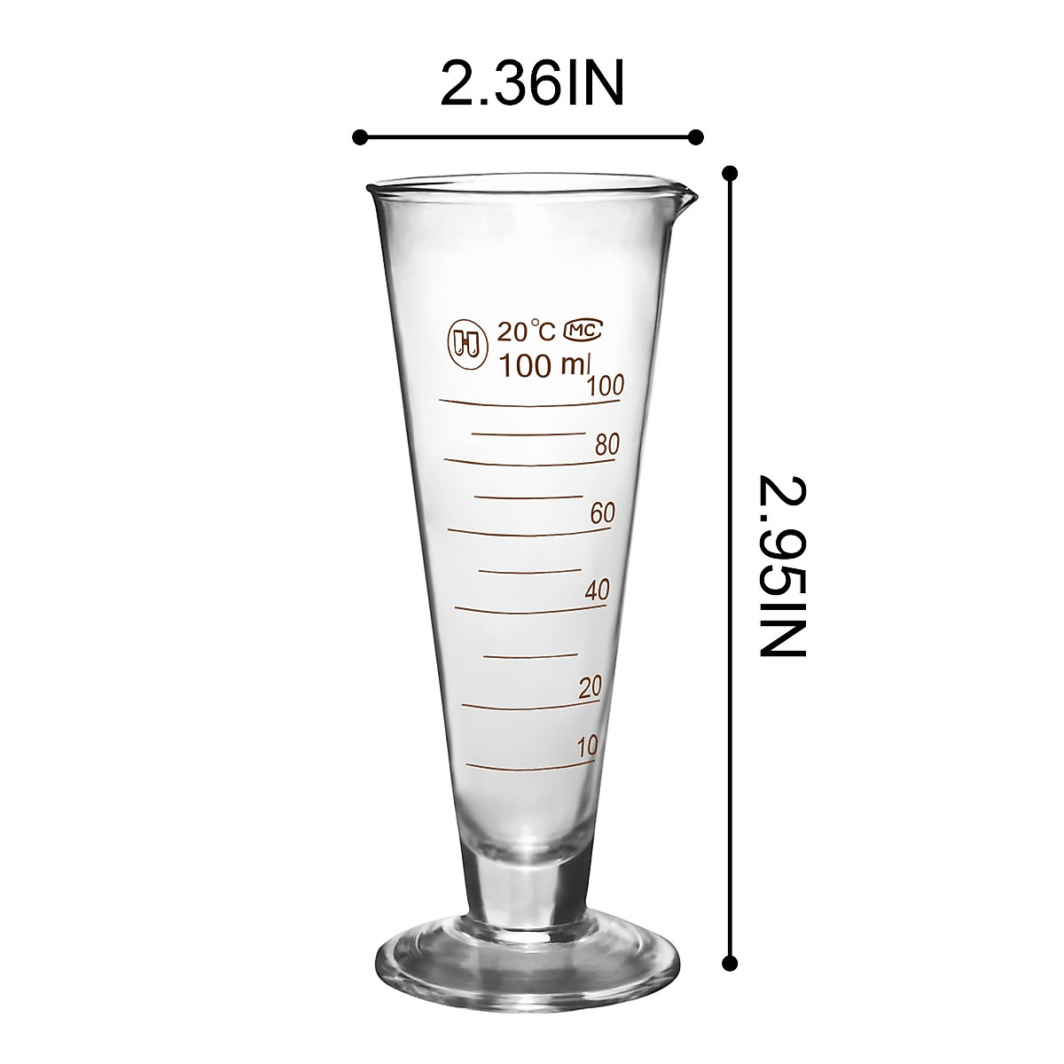 Professional Lab Graduated Measuring Cup with Spout 100ml Wide Mouth Glass Conical Beaker Thickened Borosilicate Beaker Heat Resistant (100ml) Transparent