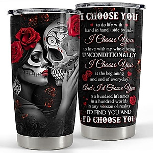 SANDJEST Couple Tumbler 20oz Gifts for Wife Husband Skull Couples Stainless Steel Tumblers Coffee Travel Mug Cup Romantic Gift for Valentine Birthday Anniversary Christmas