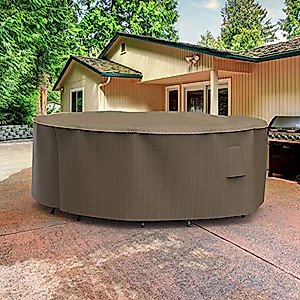 Budge StormBlock Hillside Round Patio Table and Chairs Combo Cover Premium, Outdoor, Waterproof, Medium, Black and Tan Weave