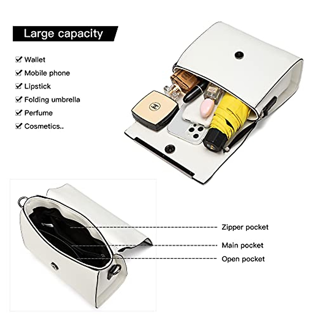 HARRELSA Small Crossbody Handbags Top Handle Satchel Purse for Women Little Handbag with Adjustable Long Shoulder Strap (White)