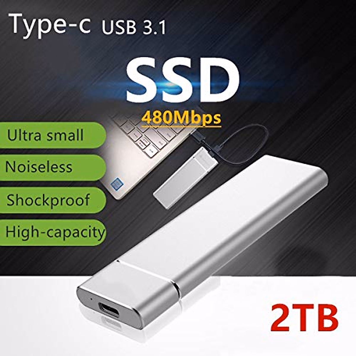 VDSOIUTYHFV 1.8 Inches External Hard Drive Portable HDD, USB 3.1, SSD High Speed Mobile Solid State Drive 2TB 1TB 480-520（MB/s）