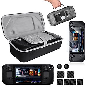 [11 in 1] Benazcap Carrying Case Compatible with Steam Deck/Steam Deck OLED, Accessories Kit with Hard Shell Travel Carry Case, Screen Protector, Silicon Protective Case,Thumb Grip Cap and More