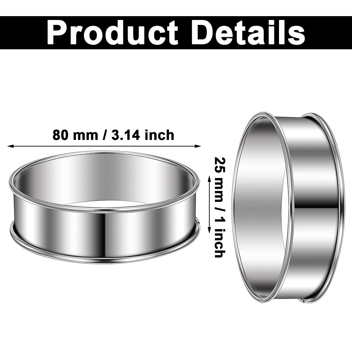 Boao 16 Pieces Crumpet Rings English Muffin Rings Double Rolled Tart Rings Stainless Steel Muffin Rings Round Muffin Tart Ring Molds for Home Baking(3 Inch)