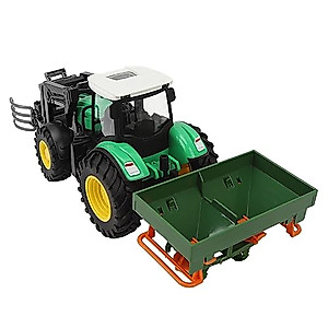 DAUZ RC Farm Tractor Toy, 4CH Nonslip 3 in 1 1:24 RC Tractor Toy Set for Gift (Green)