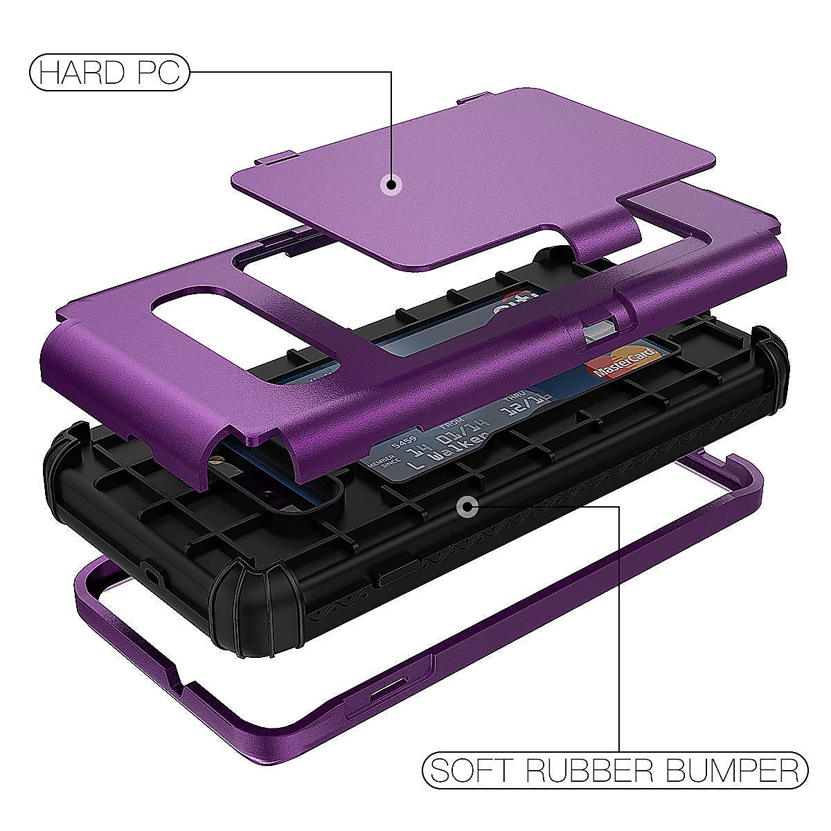 WeLoveCase S10 Plus Wallet Case Defender Wallet Card Holder Cover with Hidden Mirror Three Layer Shockproof Heavy Duty Protection All-Round Armor Protective Case for Samsung Galaxy S10+ Plus Purple