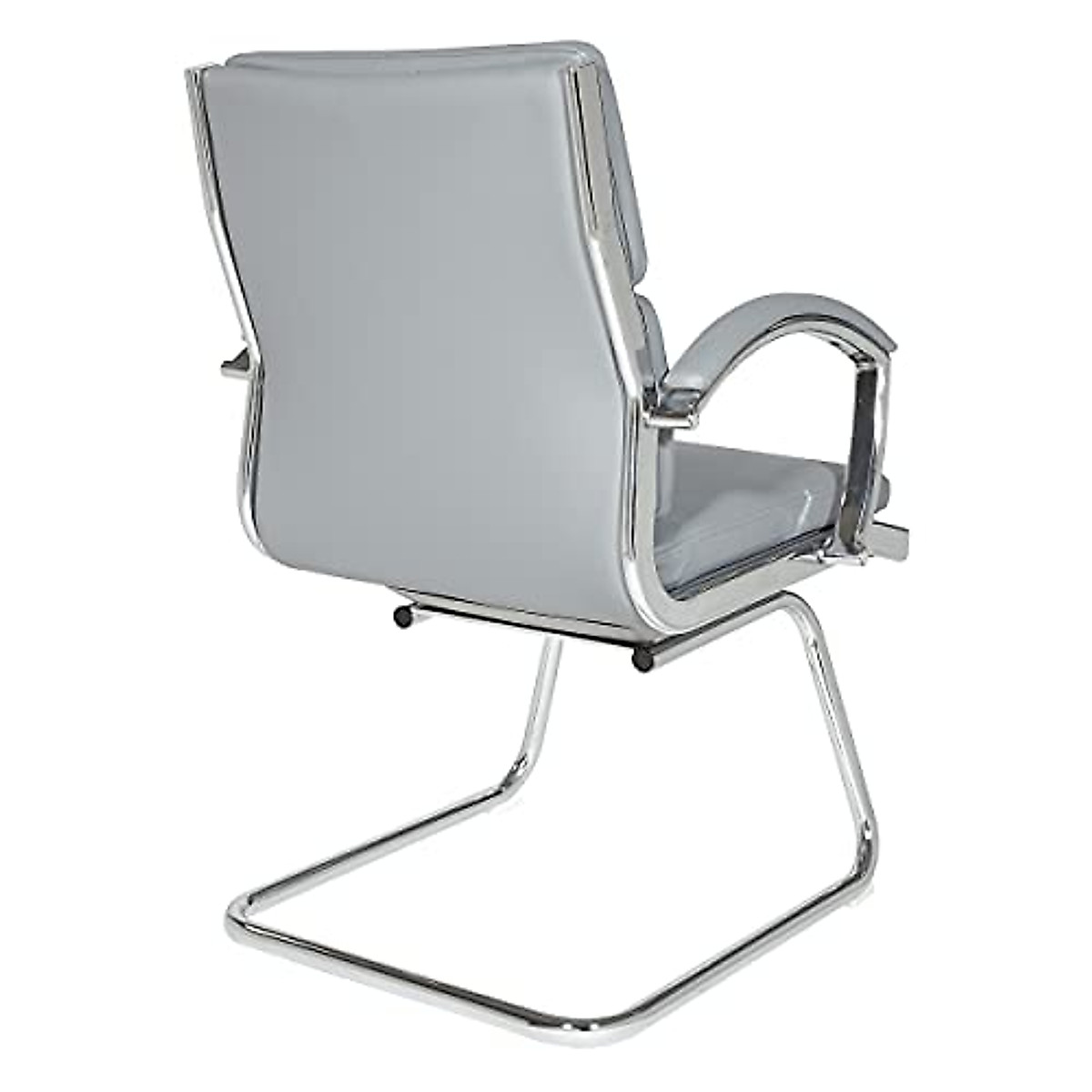 Office Star FL Series Mid-Back Faux Leather Visitor's Chair with Padded Loop Arms and Chrome Finish Base, Charcoal Grey