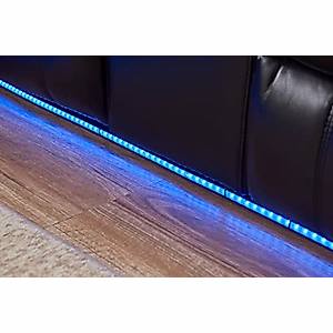 Elountik Symmetrical Power Reclining Sectional Sofa with LED Strip, Storage Console, Cup Holders with Built-in USB Charging Port; Home Theater Power Reclining Sofa Couch (Power Reclining Black)