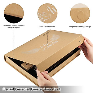 Creawoo Wooden Funeral Guest Book for Memorial Service Celebration of Life Decorations, Hardcover In Loving Memory Guestbook Set with White Pages, Included Share a Memory Cards, Table Sign, Pen (8.5")