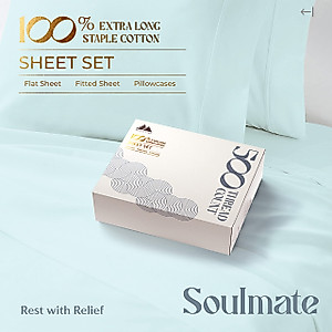 Mayfair Linen Twin Sheets Set Cotton - 500 Thread Count 100% Cotton Twin Sheet Set, 3 PC Twin Sheets, Cooling & Luxury Sateen Sheets, 16" Deep Pockets Easy Fit, Breathable Cotton Sheets (Sea Foam)