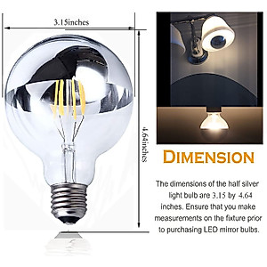 4-Pack 4 Watt Half Chrome Light Bulbs Dimmable G25(G80), E26 Natural White 4000K 40W Equivalent 360lm Edison LED and Christmas Decorative Bulbs with Silver Mirror for Indoor Living Room, AC 120V