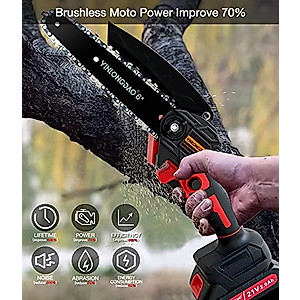 Mini Chainsaw Cordless 6-Inch with 2 Battery, YINLONGDAO Electric Compact Chain Saw with Brushless motor, Handheld Chain Saw Pruning Shears Chainsaw for Courtyard, Tree Branches, Household and Garden