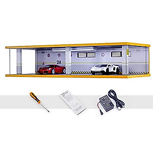 Giorkecl 1/32 Model Car Display Case，Model Car Parking Lot Garage，Display Case for Diecast Cars，6 Parking Space Acrylic Toy Garage with LED Light
