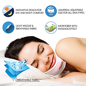 LAUER COSMETIC Double Chin Reducer Chin Strap Face Mask Reusable V Shaped Slimming Face Mask & Neck Firming Cream V Line Lifting Mask Chin Up Patch (Pink)