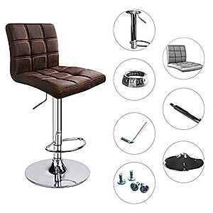 Leopard Outdoor Products Modern Square PU Leather Adjustable Bar Stools with Back, Set of 2, Counter Height Swivel Stool (Retro Brown)