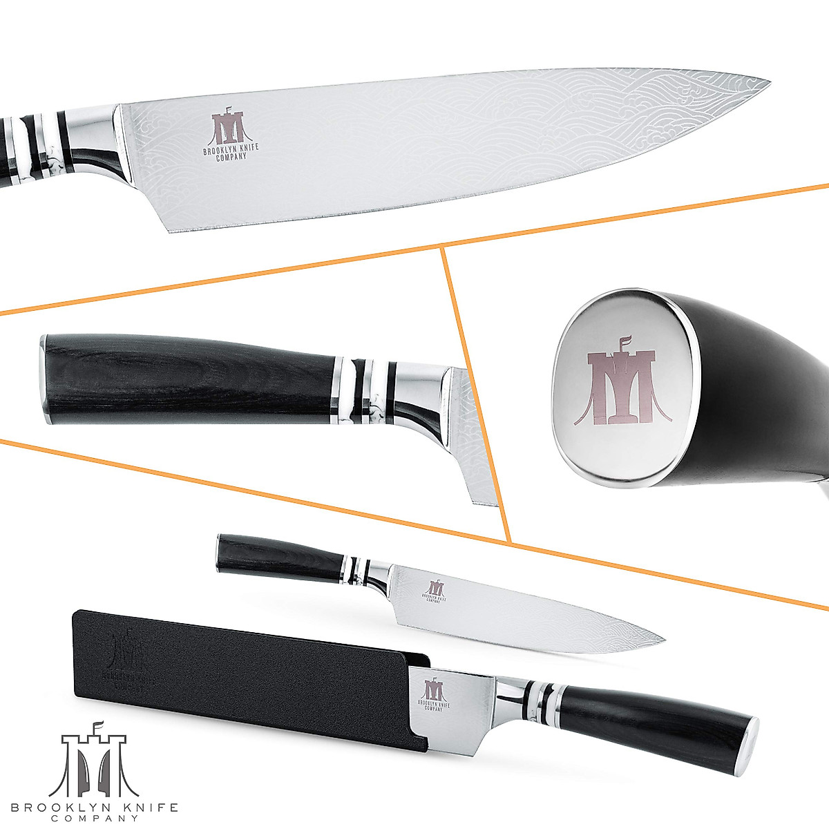 Brooklyn Knife Co. 4 Piece Set - Japanese Seigaiha Series - Etched HC Steel 8-7-7-3.5-Inch