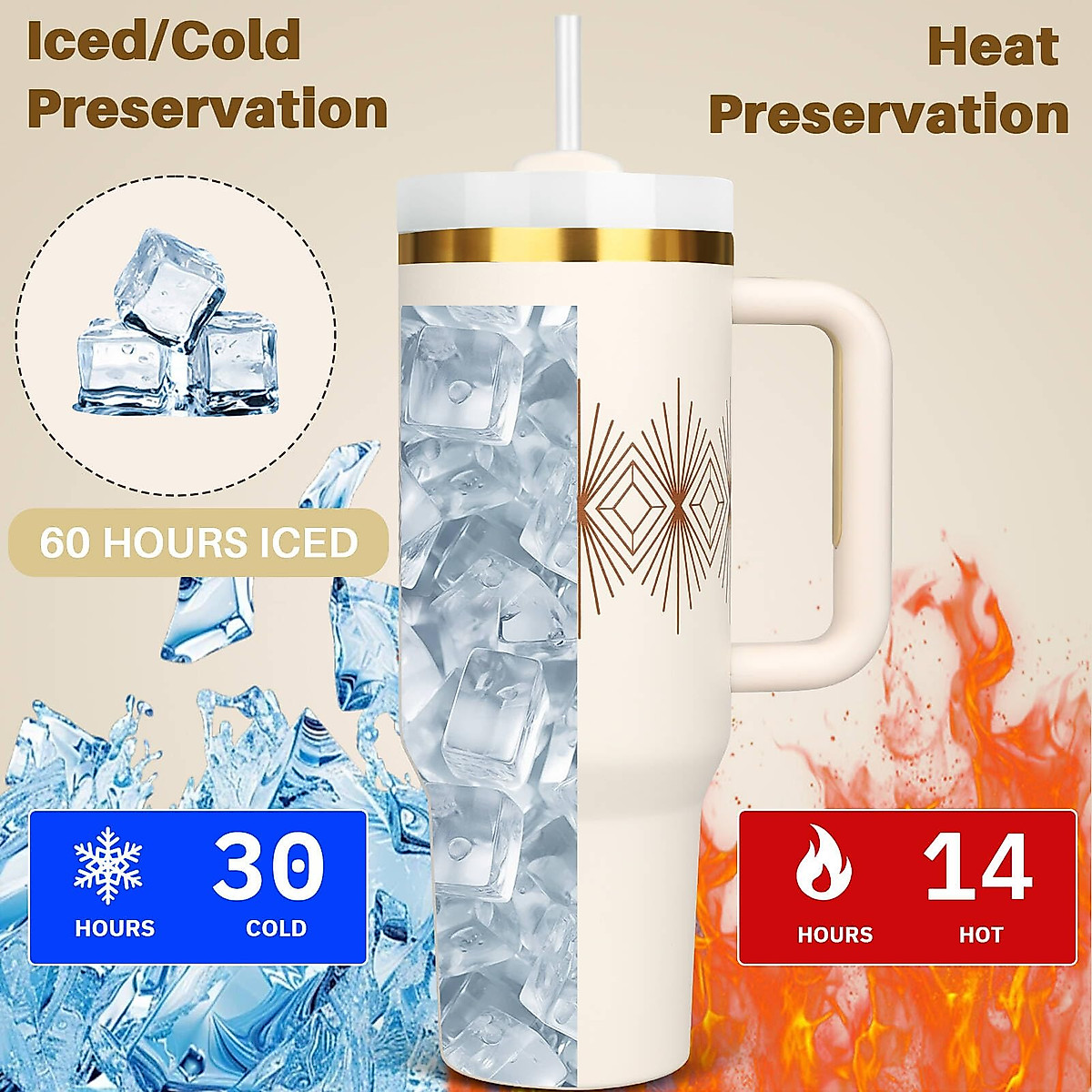 QXV 30 oz Tumbler with Handle and Straw Lid Insulated Reusable Stainless Steel Water Bottle Travel Mug Iced Coffee Cup Travel Mug for Hot and Cold Beverages, BPA-Free, 100% Leakproof Bottle