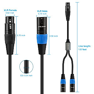 JOLGOO XLR Splitter Cable, XLR Female to Dual XLR Male Y Splitter Microphone Cable, Female to 2 Male XLR Y Cable, 1.6 Feet