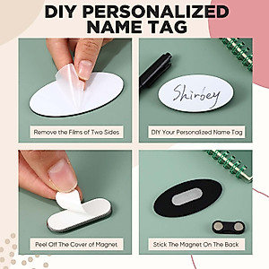 20 Pack Oval Name Badge Name Tags Blanks with Magnet DIY Engravable Printable Acrylic Name Tag for Clothes Jacket Shirts Office School Business Work Supplies, 3 x 1.5 Inch (White)