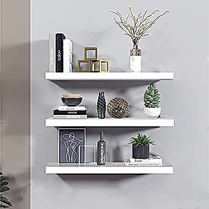 Tiasott Wall Mounted Floating Shelves Set of 3,White Wall Display Floating Shelf,Solid Wood Wall Shelves 3 Pack,Invisible Storage Shelf for Wall,Organize to Photos,Books,Showpiece,Trophy and More.