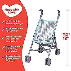 Adora Realistic and Creative Zig Zag Baby Doll Stroller with Fun Design, Adjustable Sun Cover; Doll Accessory Storage and Removable Stroller Seat That fits Dolls up to 18-inches - Small