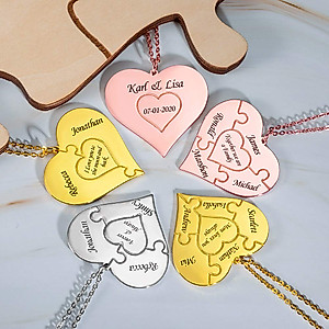 AILIN Custom Heart Puzzle Necklace 925 Sterling Silver/Stainless Steel Personalized Engraved 1-12 Name Pendant Family Love Valentine Mothers Day Jewelry Gifts For Women Mom Grandma Daughter