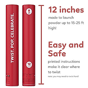 2 Pack Red Powder Poppers Biodegradable Powder Cannons | TUR Party Supplies | Red Biodegradable Powder | Launches up to 25ft | Giant (12 in) | Powder Poppers for Celebrations, Festivals, and Parties