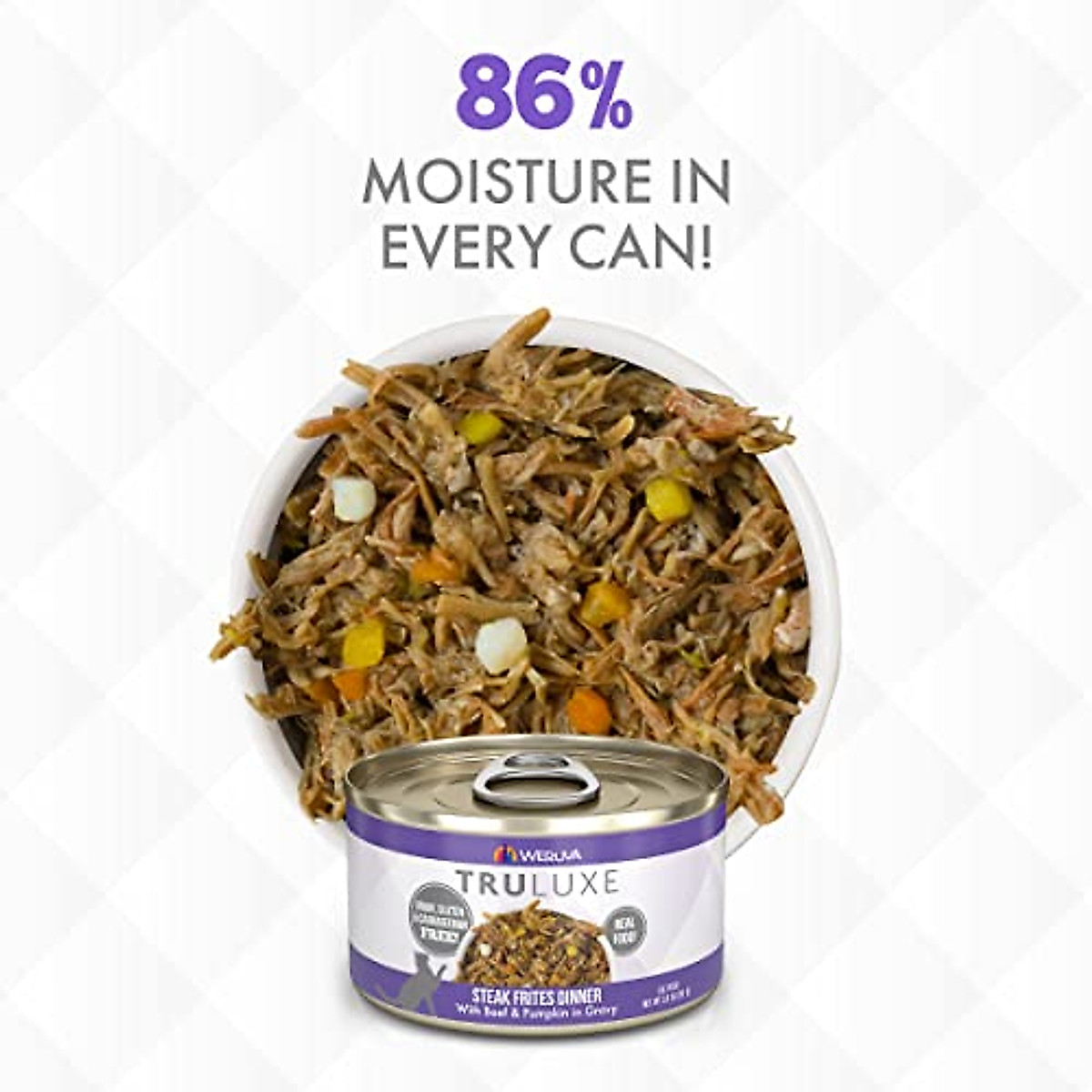 Weruva TruLuxe Cat Food, Steak Frites Dinner with Beef & Pumpkin in Gravy, 3oz Can (Pack of 24), Purple