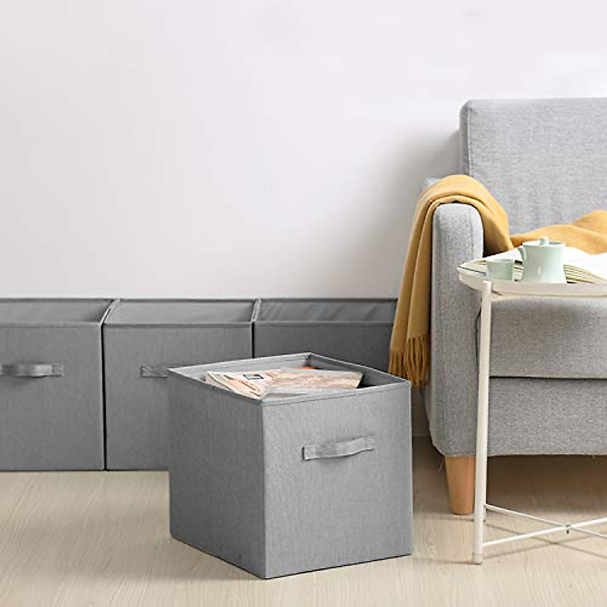 Storage Box Storage Bins 3 Pack Storage Cube Basket Bins Cloth Folding Box Closet Drawers Container Dresser Basket Organizer Shelf Collapsible for Underwear Sock Bra Tight Kids Toy (Gray)