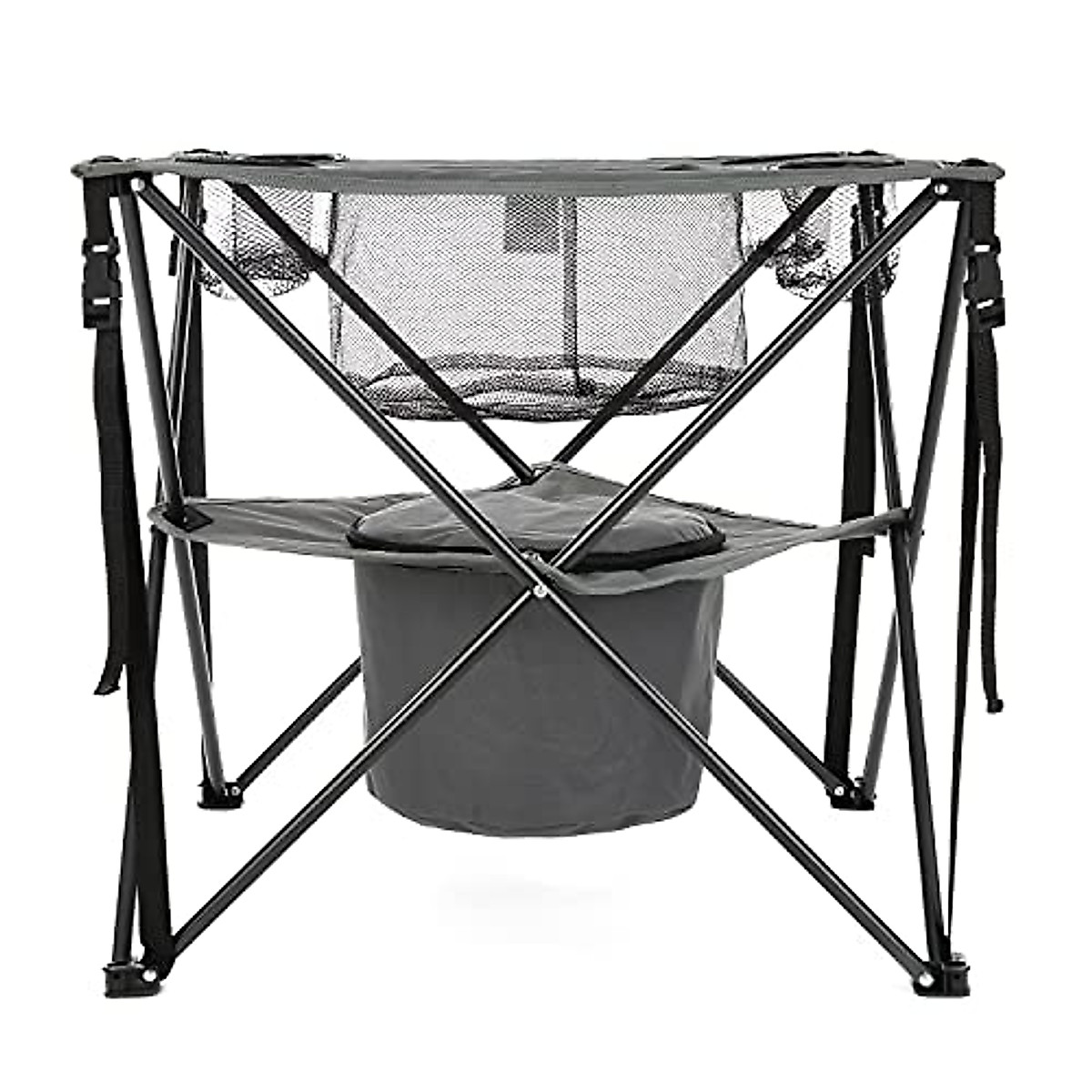 ARROWHEAD OUTDOOR 33.5” Portable Folding Tailgate Table, 4 Cup Holders, Food Basket, Insulated Cooler, No Sag Surface, Square, Carrying Case, Steel Frame, High-Grade 600D Canvas, USA-Based Support