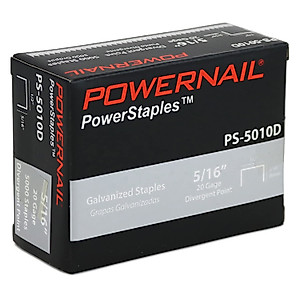 Powernail PS5010D 20 Gauge 1/2 Inch Crown 5/16 Inch Length Divergent Point Collated Galvanized Staples (Box of 5000)