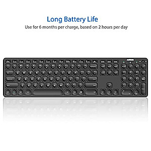 Arteck 2.4G Wireless Keyboard Ultra Slim Full Size Keyboard with Numeric Keypad and Media Hotkey for Computer/Desktop/PC/Laptop/Surface/Smart TV and Windows 10/8/ 7 Built-in Rechargeable Battery