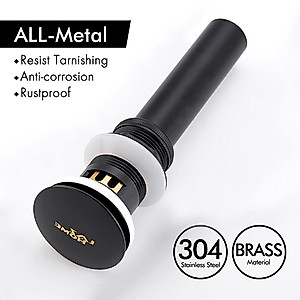 LAZ HOME Bathroom Sink Drain With Detachable Strainer Basket,Hair Catcher Anti Clog Pop Up Drain Stopper Bathroom Vessel Vanity Sink with Overflow (Matte Black)