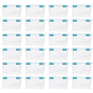 Sterilite 54 Quart Clear Plastic Stackable Storage Container Box Bin with Air Tight Gasket Seal Latching Lid Long Term Organizing Solution, 36 Pack