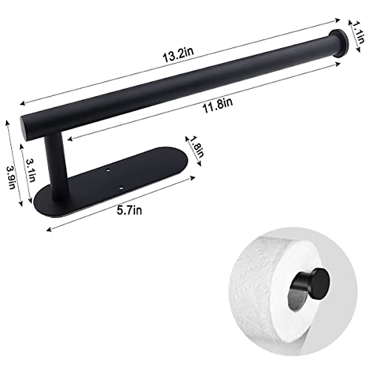 Paper Towel Holder, Paper Towel Holder Under Cabinet-Self Adhesive or Drilling Black Paper Towel Rack, SUS304 Stainless Steel Wall Mount Towel Paper Holder for Kitchen, Pantry, Sink, Bathroom