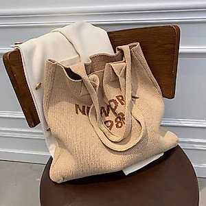 Fairy Grunge Grapheme Crochet Tote Bag Trendy Hobo Bag Cutecore Shoulder Bag Knitted Handbags Y2K Aesthetic Acceaaories (Apricot)